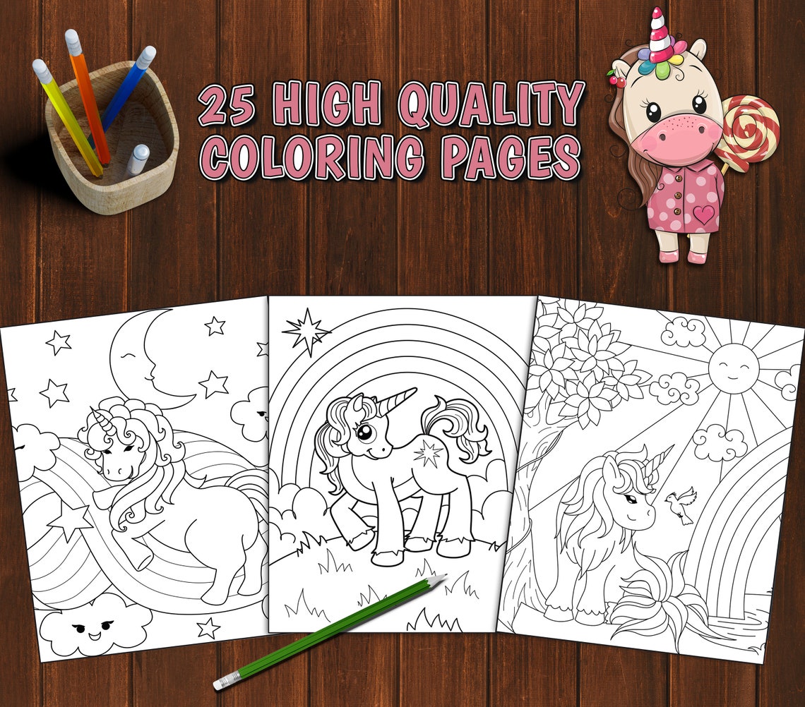 Printable Unicorn Coloring Book 25 Coloring Pages PDF 8.5 X 11 21.6 X ...