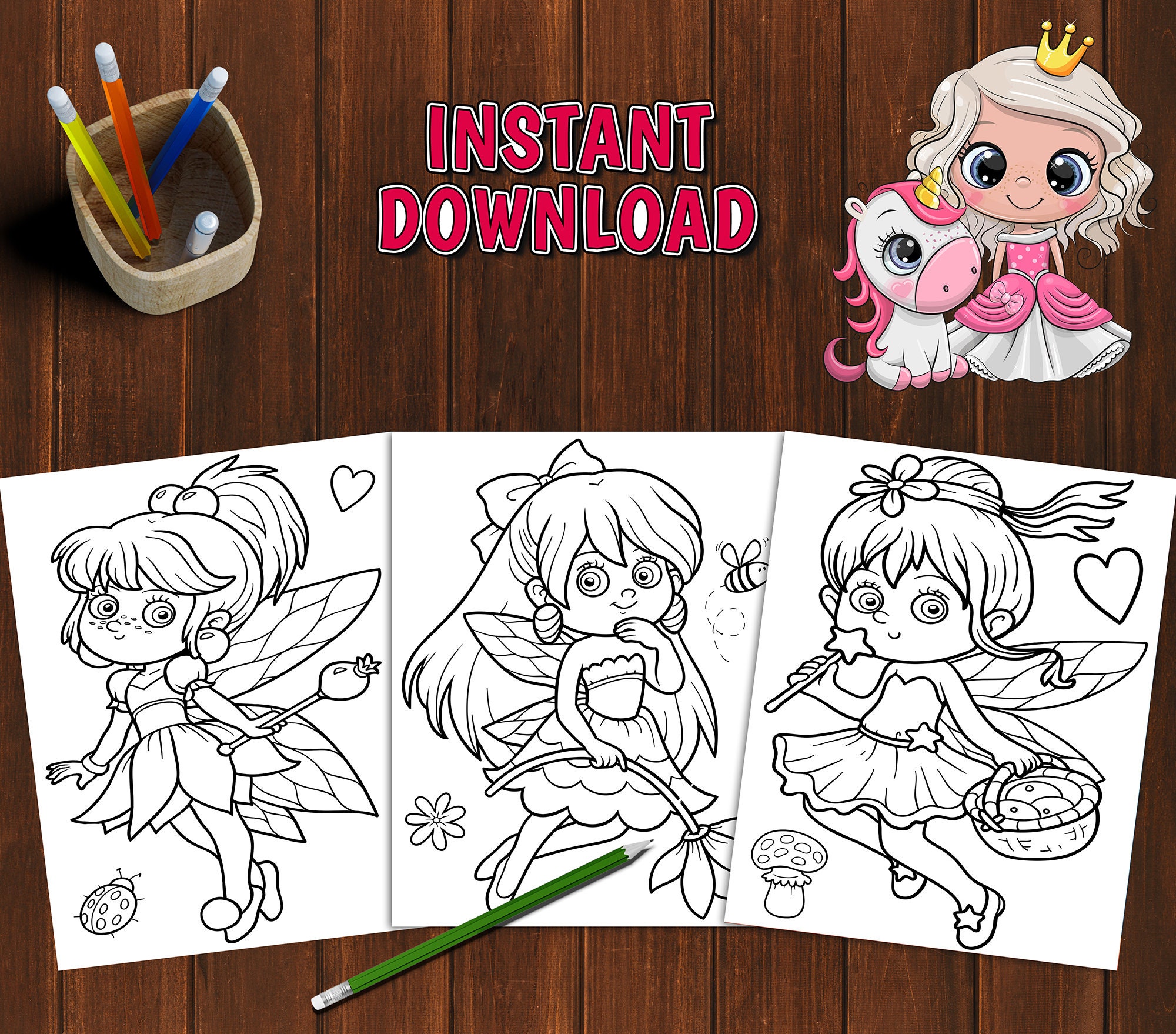 Printable Fairy & Princess Coloring Book for Kids | 25 PDF Coloring ...