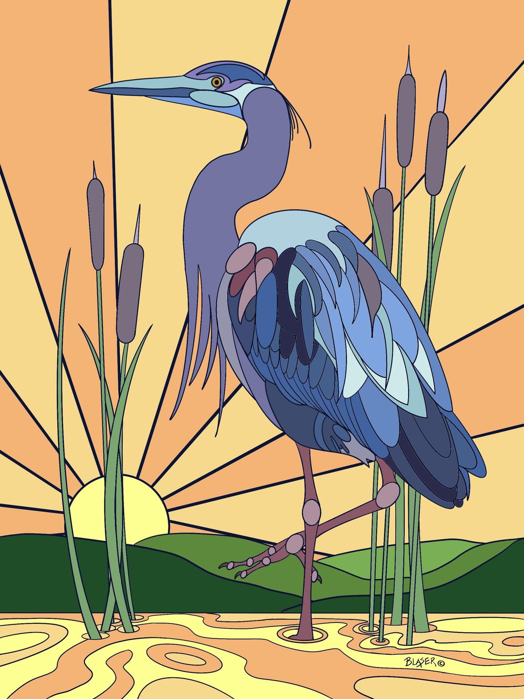 Great Blue Heron Coloring Page, Instant Digital Download, Printable ...
