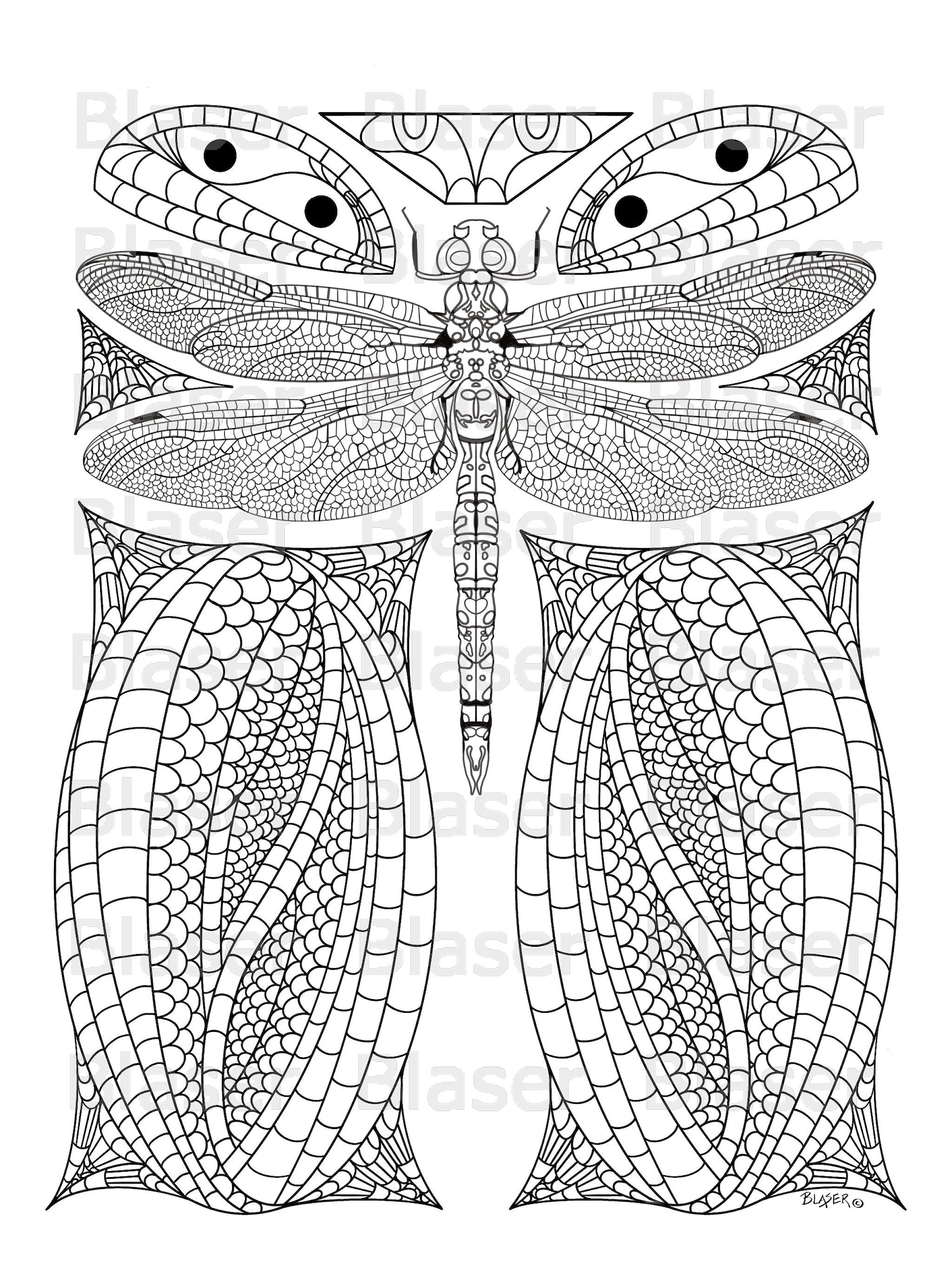 Dragonfly Print for Coloring, Adult Coloring, Digital, Download, Kids ...