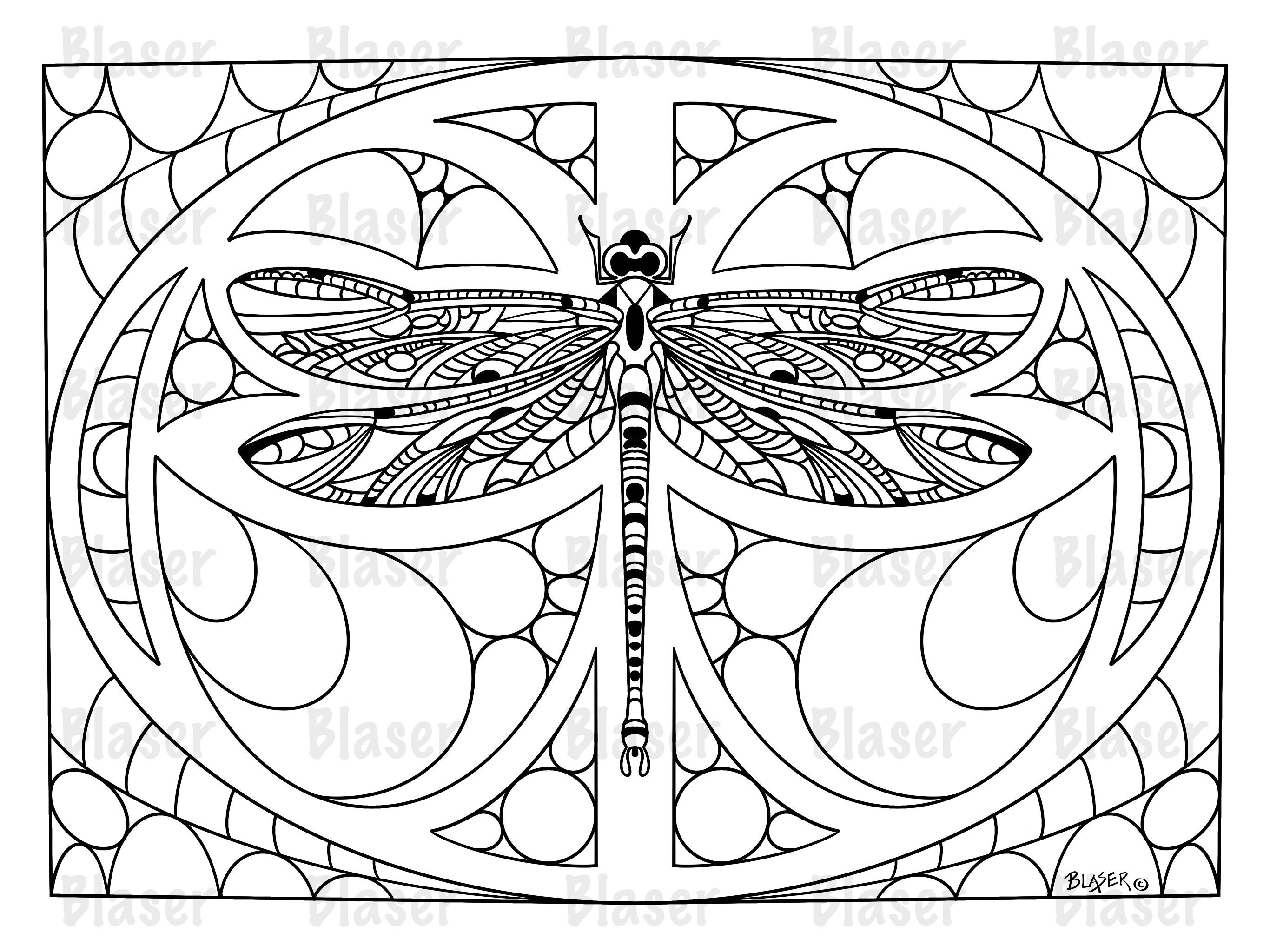 Coloring Page, Dragonfly, Printable, Symmetrical, Coloring, Digital ...