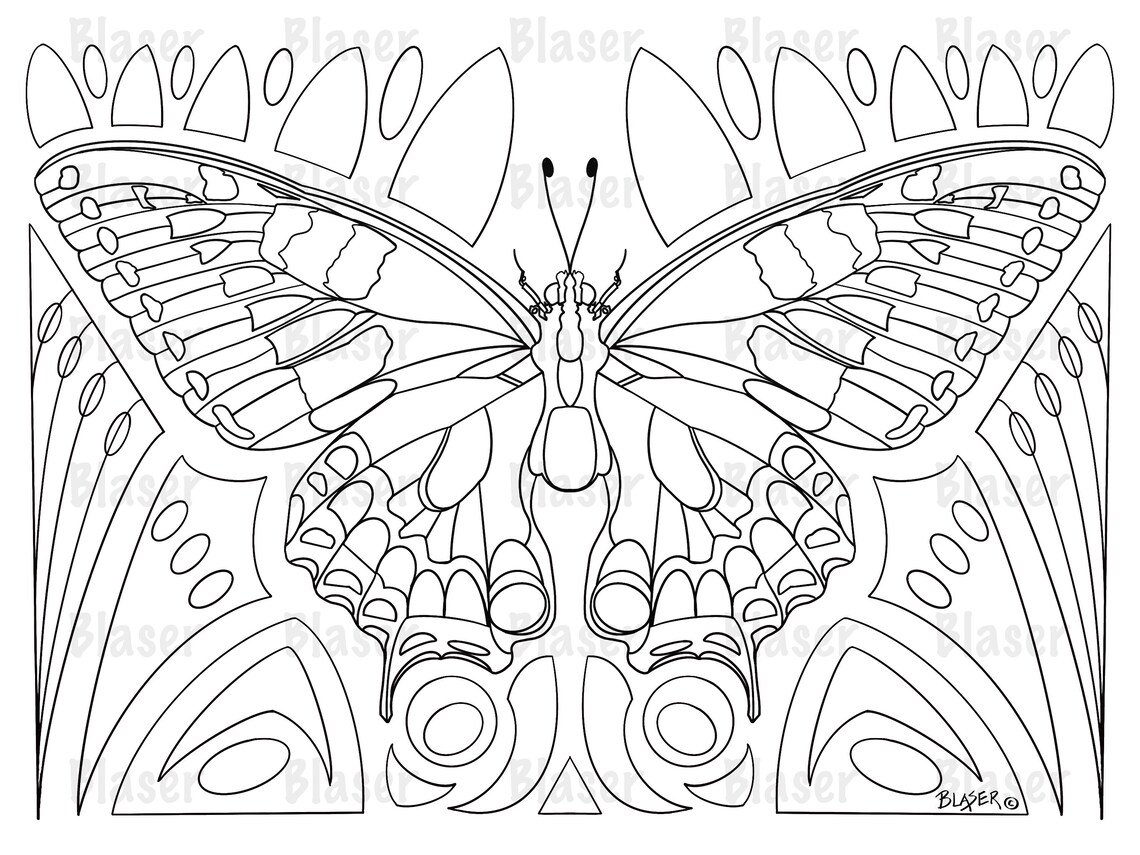 Coloring Page, Butterfly, Printable, Symmetrical, Coloring, Digital ...