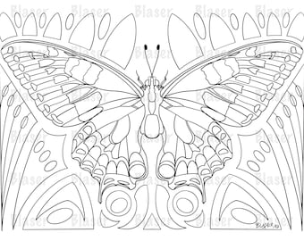 Coloring Page, Butterfly, Printable, Symmetrical, Coloring, Digital ...