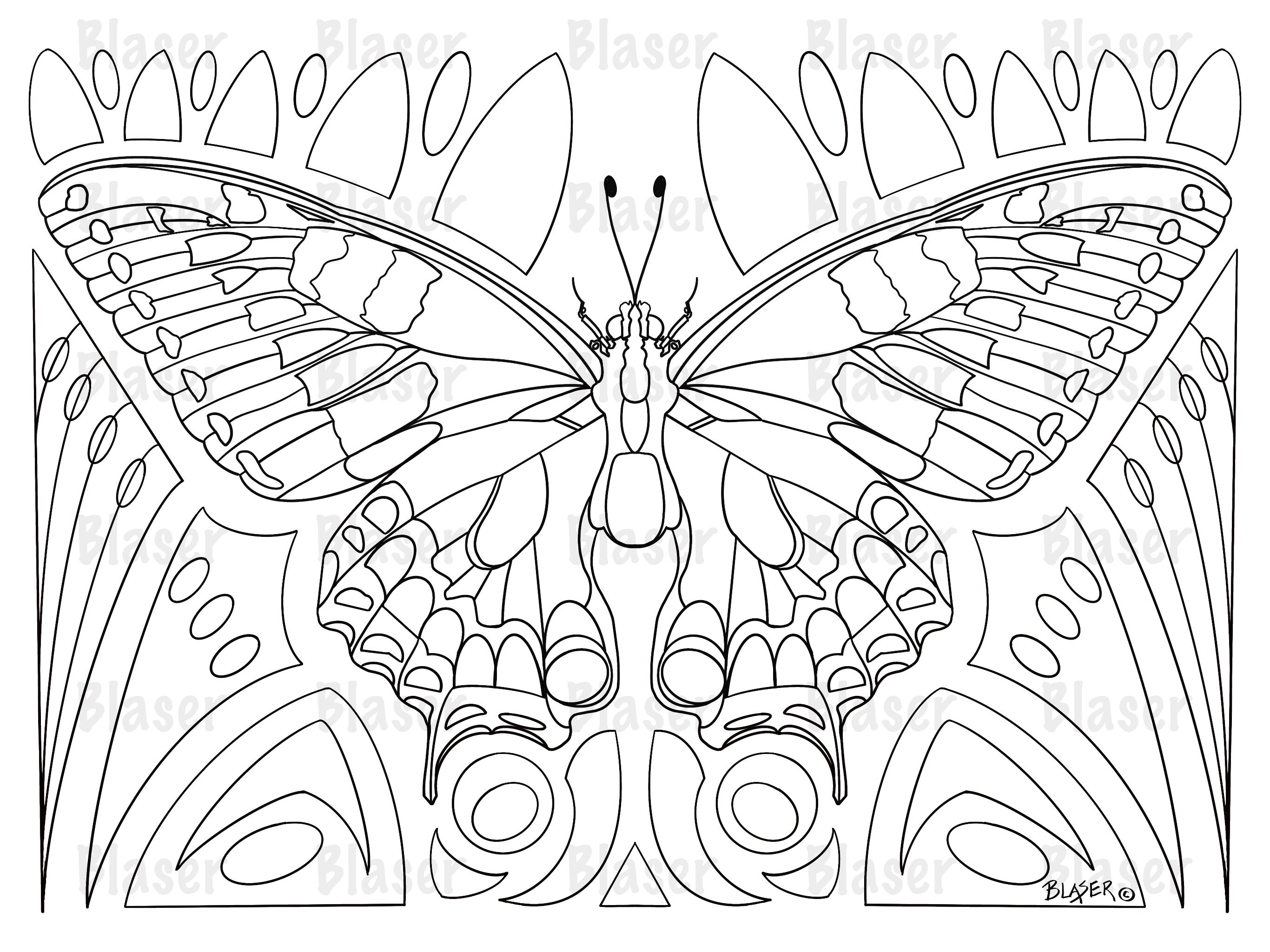 Coloring Page, Butterfly, Printable, Symmetrical, Coloring, Digital ...