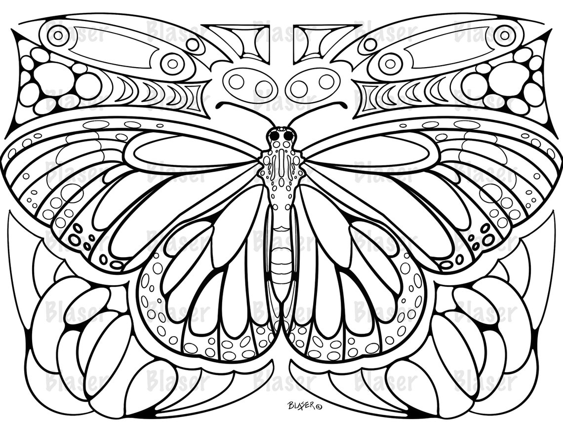 Coloring Page, Butterfly, Printable, Symmetrical, Coloring, Digital ...
