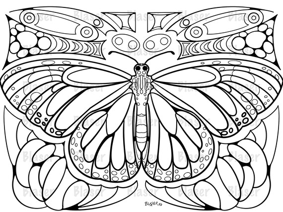 Coloring Page Butterfly Printable Symmetrical Coloring | Etsy