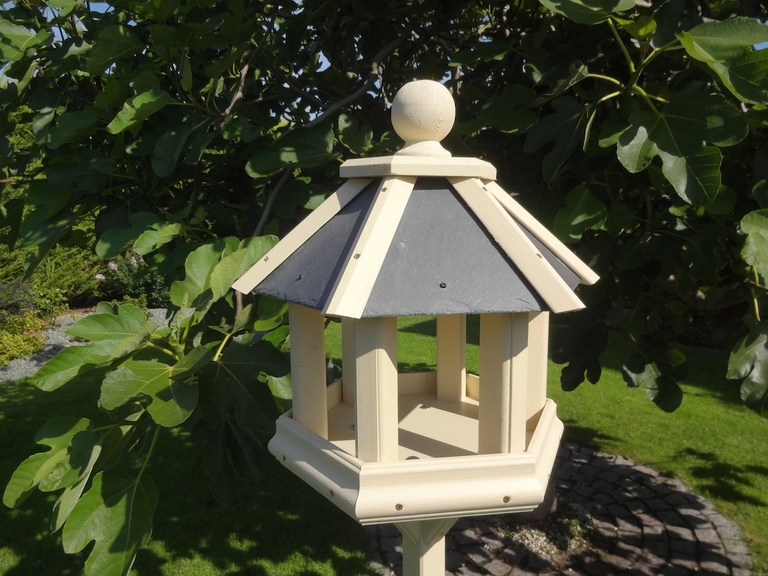 Bird Table, Country Cream Hexagonal Bird Table, Birdhouse With a ...