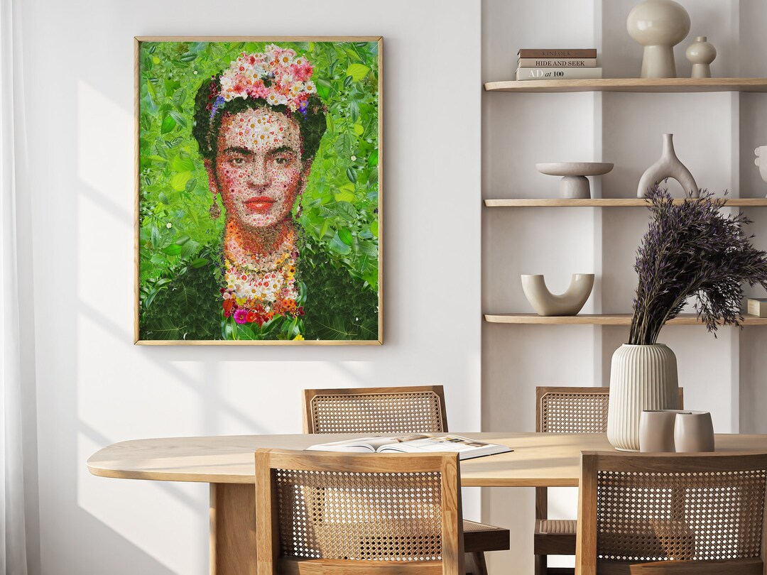 Frida Kahlo Mosaic Portrait, Made of Flowers, Leaves, Petals and Bees ...