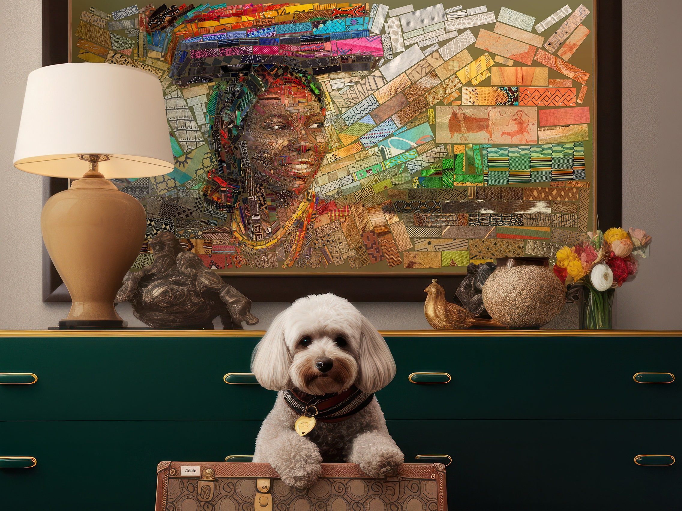 African Culture Wall Art in a Complex Mosaic Painting, Woman Carrying ...