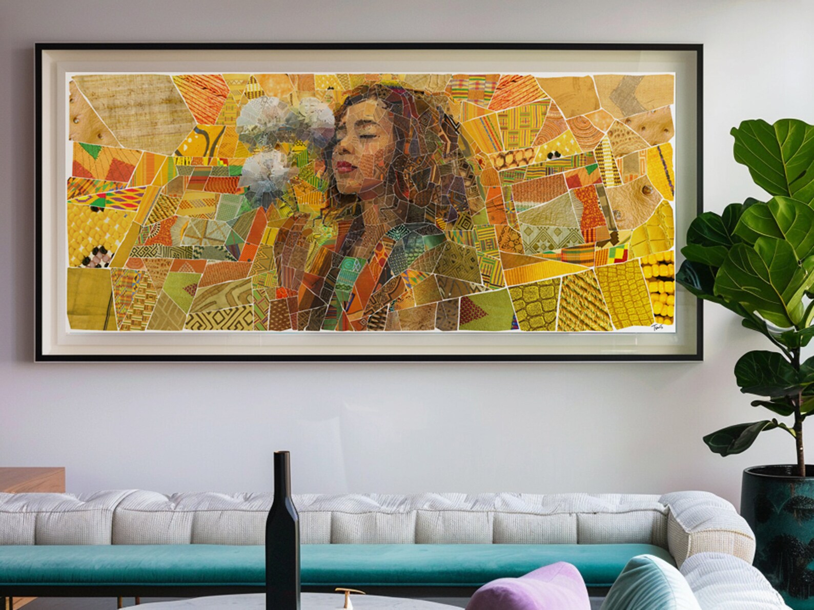 Maximalist Mosaic Portrait of Mixed Race Woman With Coffee Flower ...