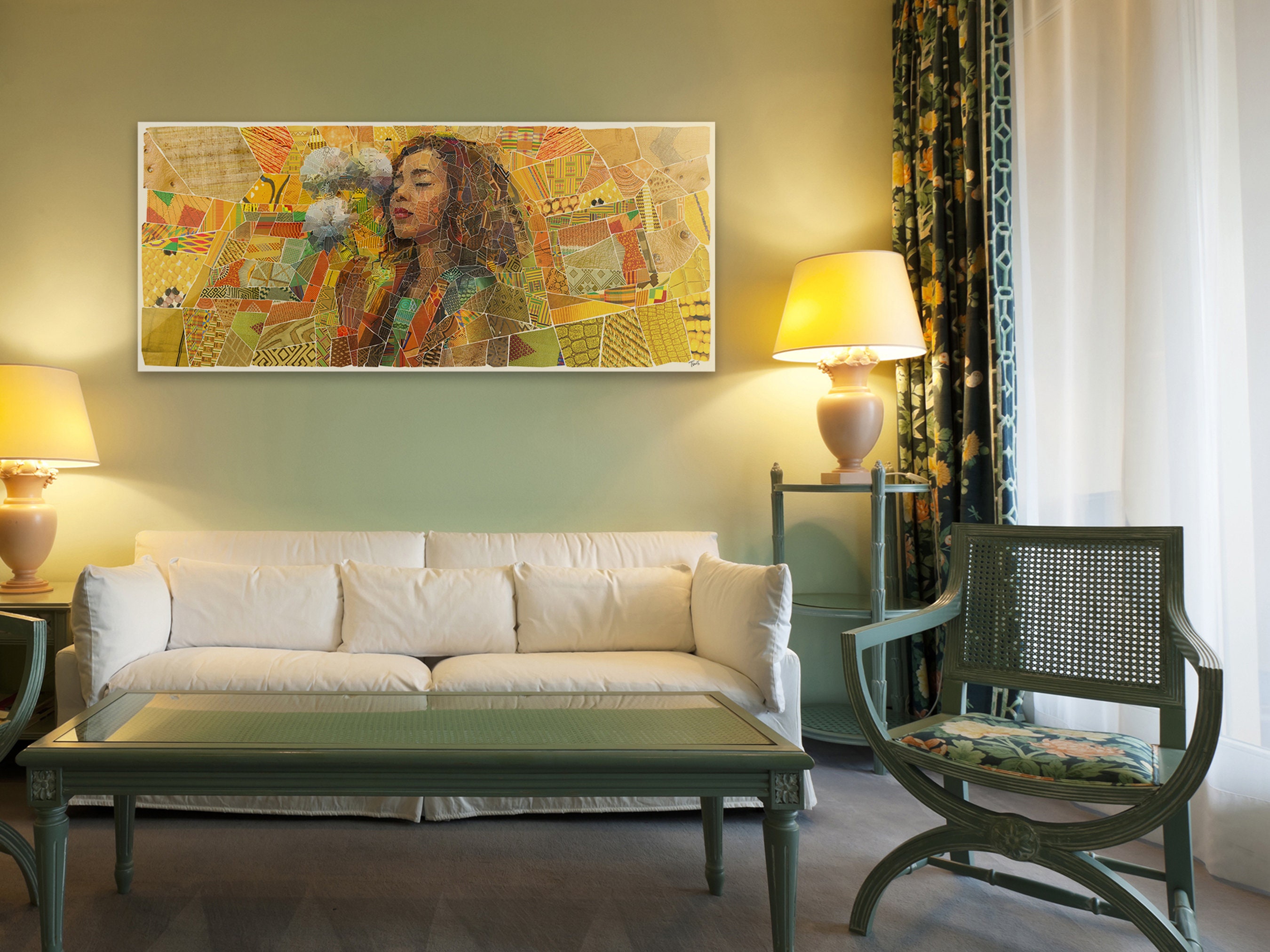 Maximalist Mosaic Portrait of Mixed Race Woman With Coffee Flower ...