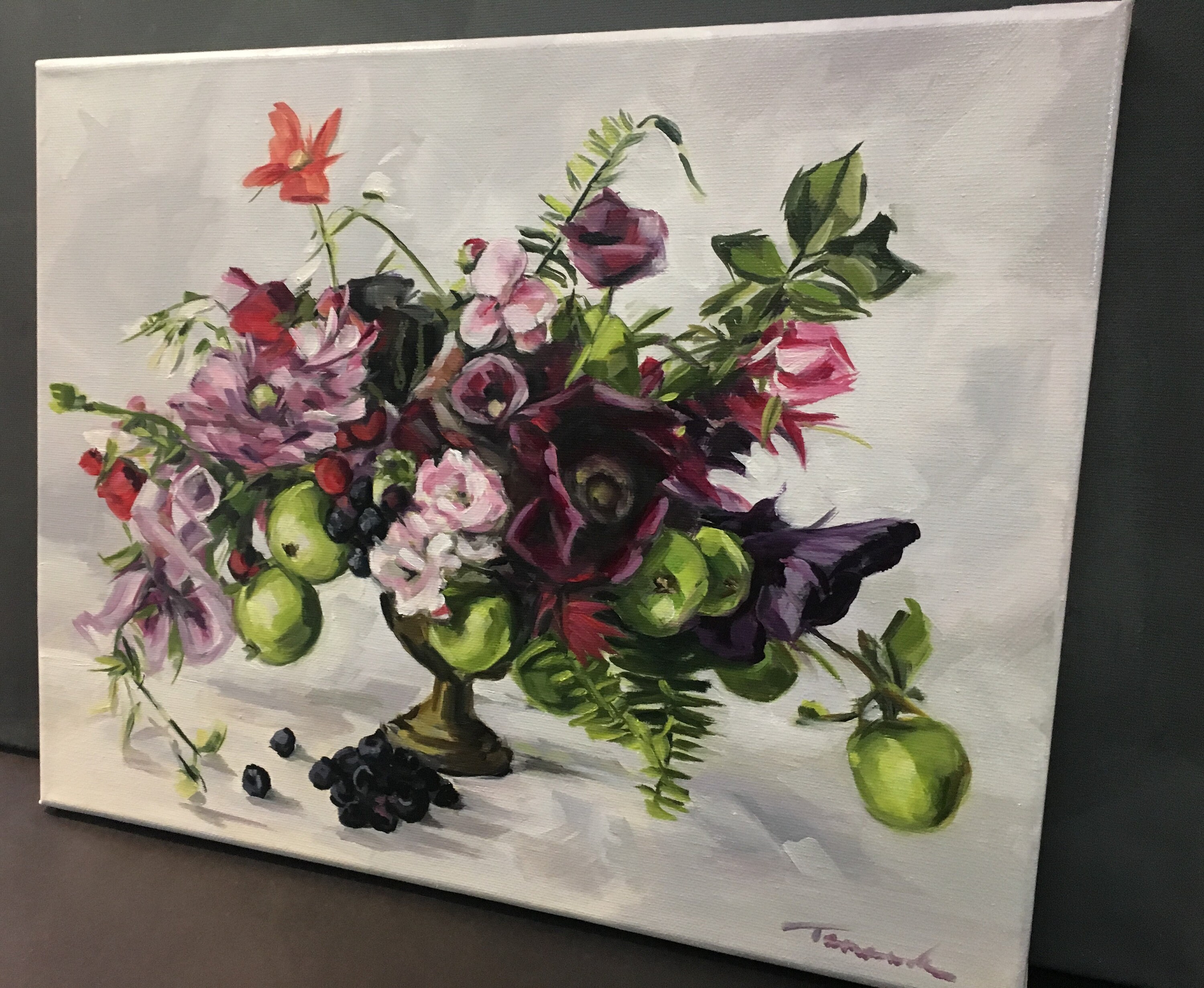 Bodegón / 11 x 14 / Pintura al óleo floral, Arte floral, Púrpura y ...