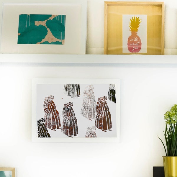 Linocut People Print - Etsy