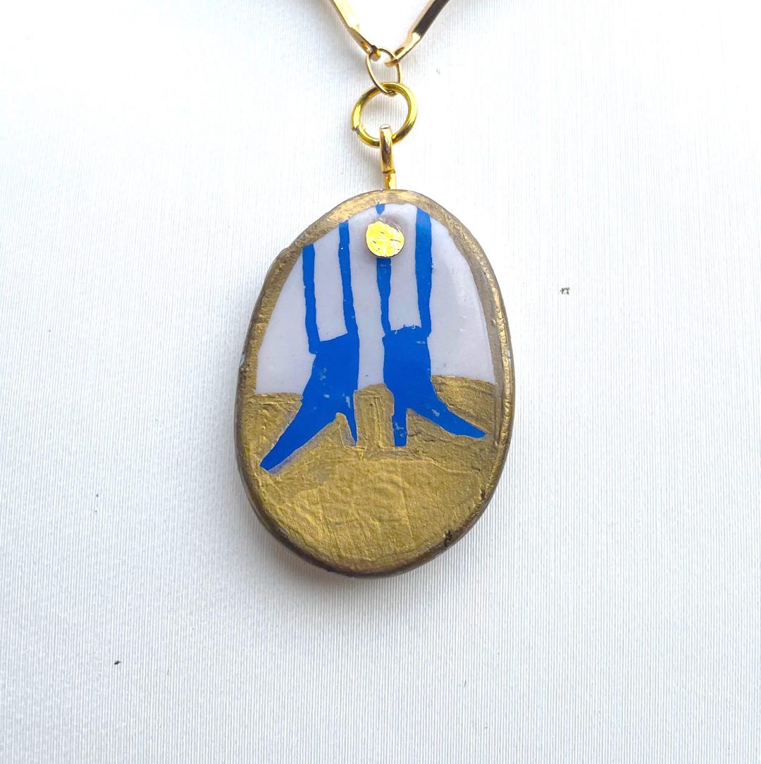 Vintage Blue Polymer Clay Necklace - Pendant - Charm - Blue - Shoes ...