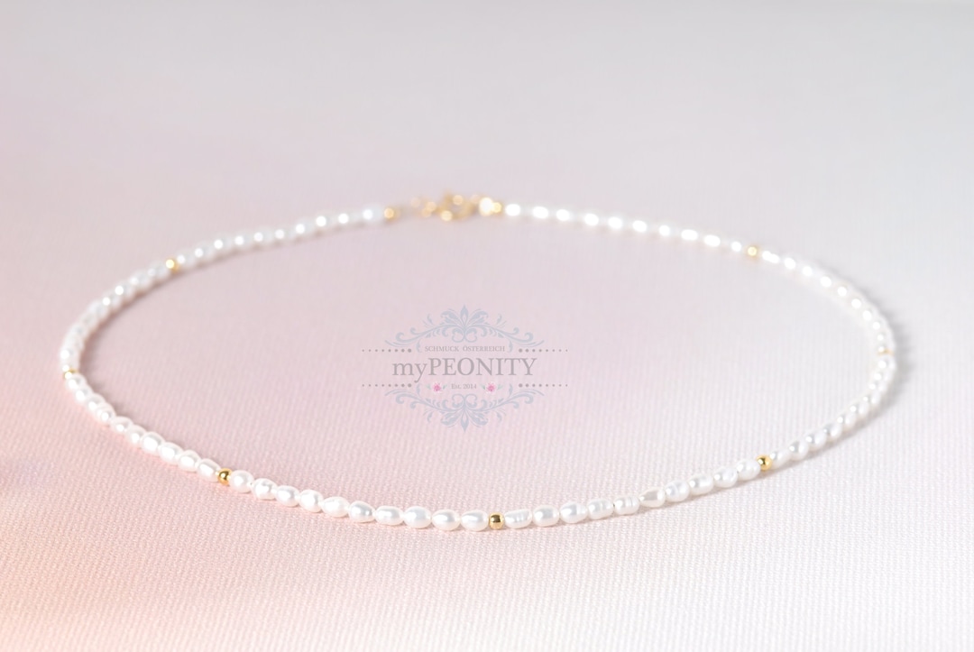 Collier délicat de perles de graines, plaqué or, chaîne en argent ...