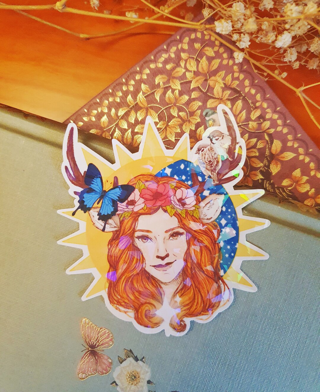 Deer Faun Iridiscent Big Sticker Inspired in Spring Summer, With Blues ...