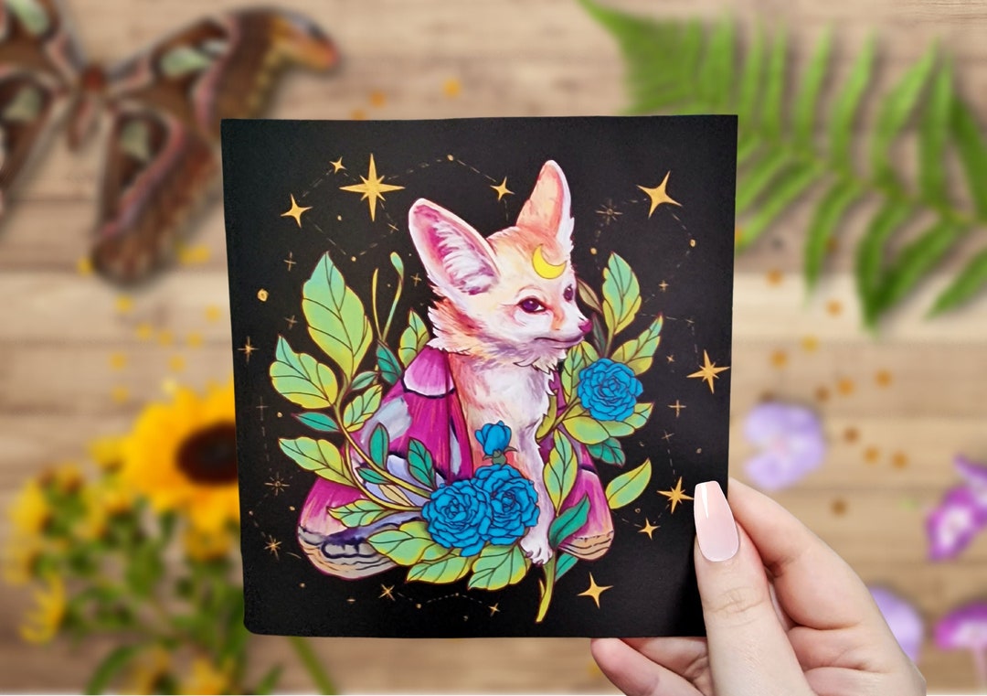 Fenech Fox With Moth Automeris Frankae Wings Print, Moon and Stars ...