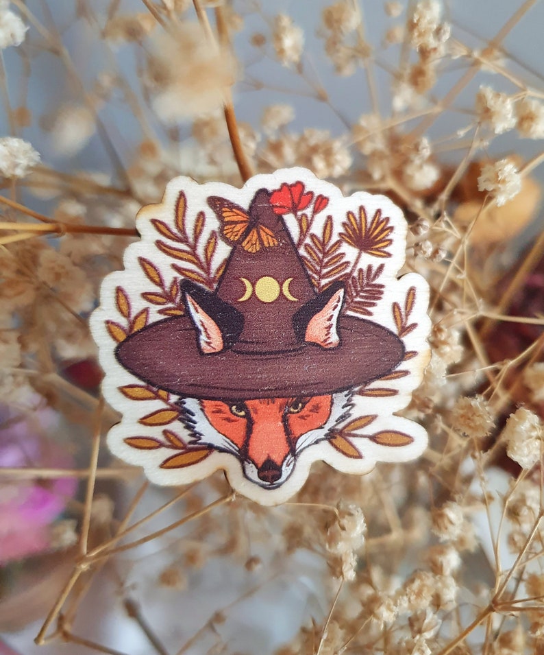 Wooden Pin Fox and Luna Moth Inspired in Witches Magic | Moon Phases ...