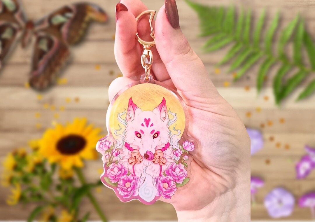 Kitsune Yokai White Fox Magic Keychain, Cute Gift for Japan Folk Lovers ...