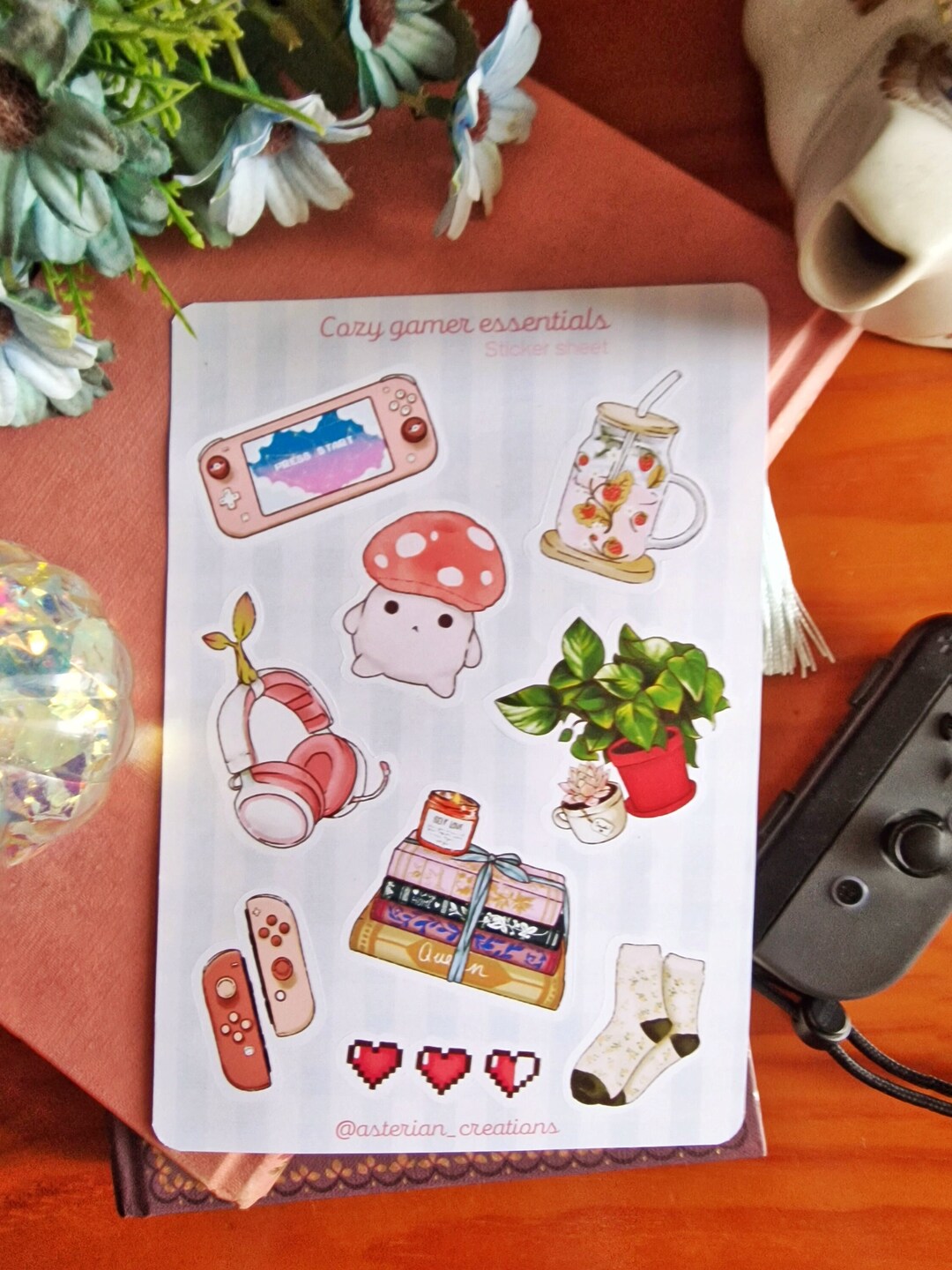 Cozy Gamer Esentials, Cute Aesthetic Sticker Sheet | Kawaii Stationery ...