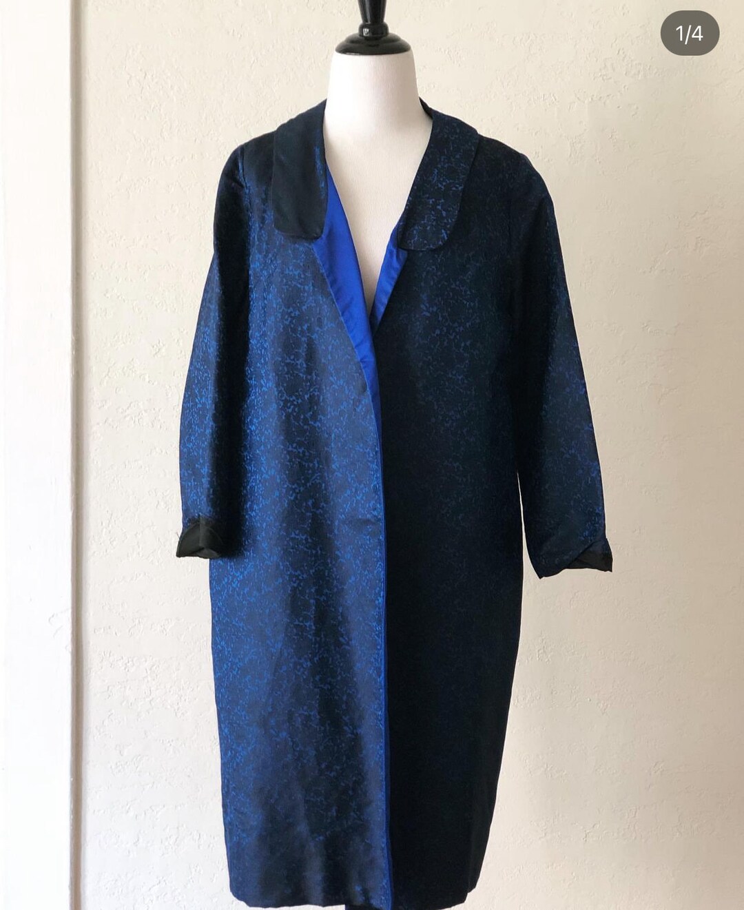 Vintage Blue Satin Jacquard Duster Coat - Etsy