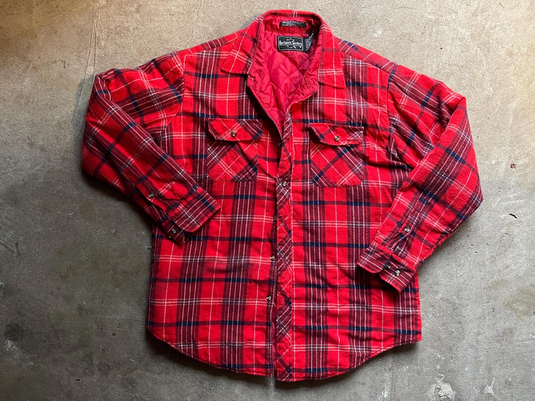 Vintage Quilted Red Flannel Jacket Shirt by Northwest Territory XL - Etsy
