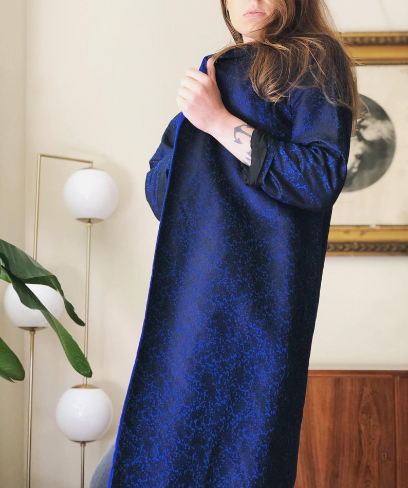 Vintage Blue Satin Jacquard Duster Coat - Etsy