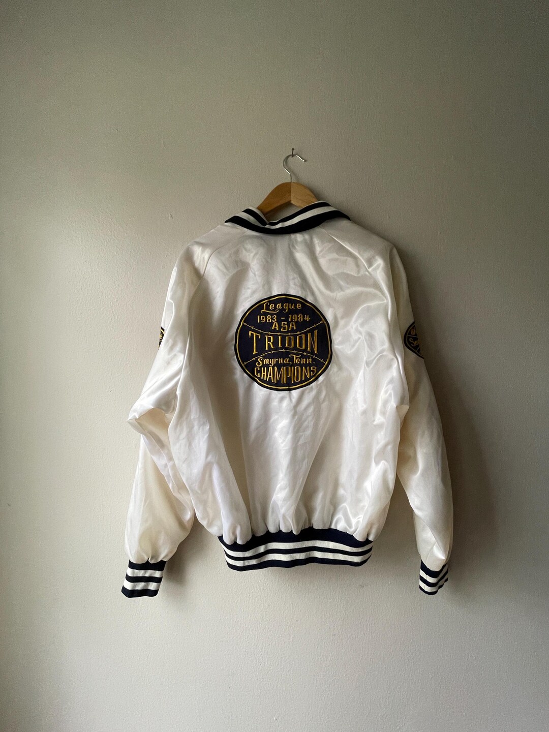 Vintage White Satin Baseball Jacket With Patches - Etsy