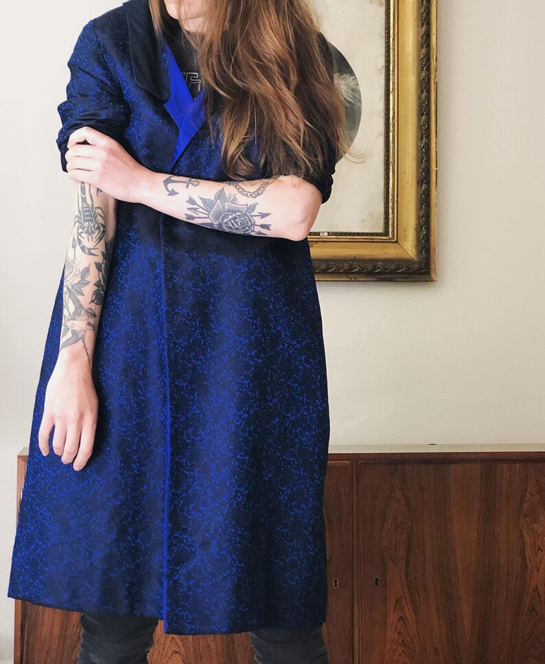 Vintage Blue Satin Jacquard Duster Coat - Etsy