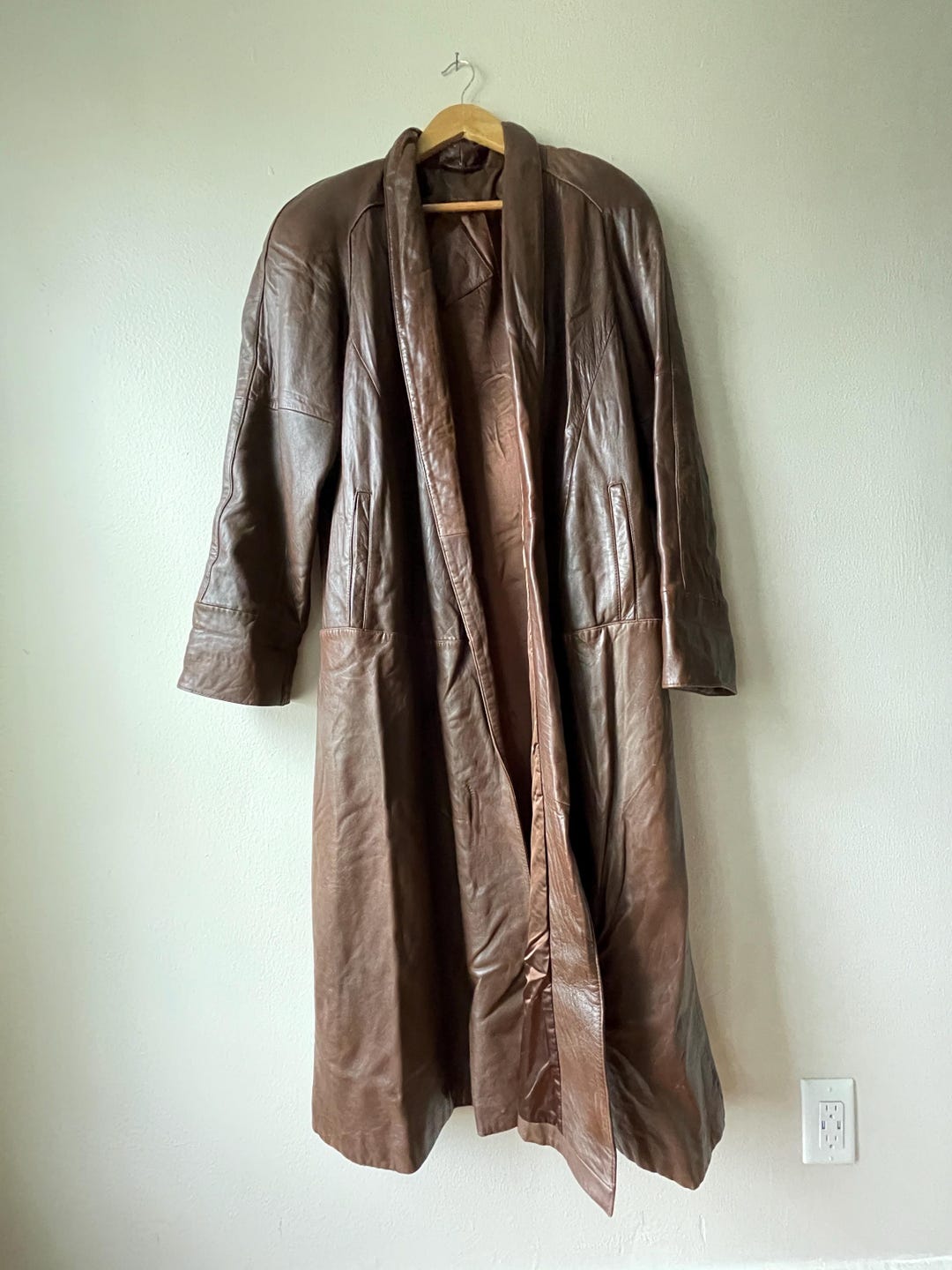 Vintage Western Leather Duster Trench Coat Mocha Brown Large - Etsy