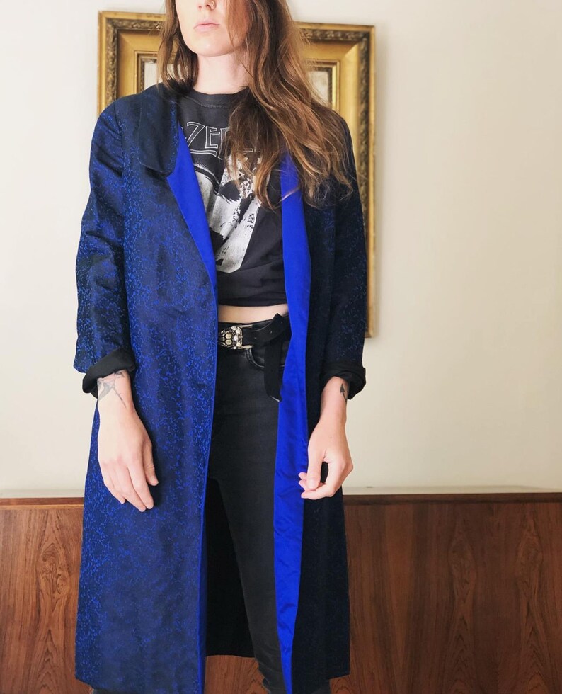 Vintage Blue Satin Jacquard Duster Coat - Etsy