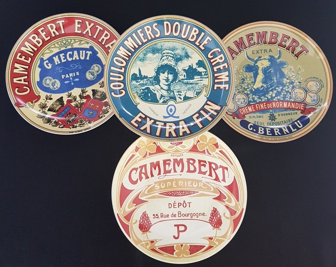 Camembert Brie Cheese Plates, Set of 4 Vintage Salad Plates, 8 Inch Bia ...