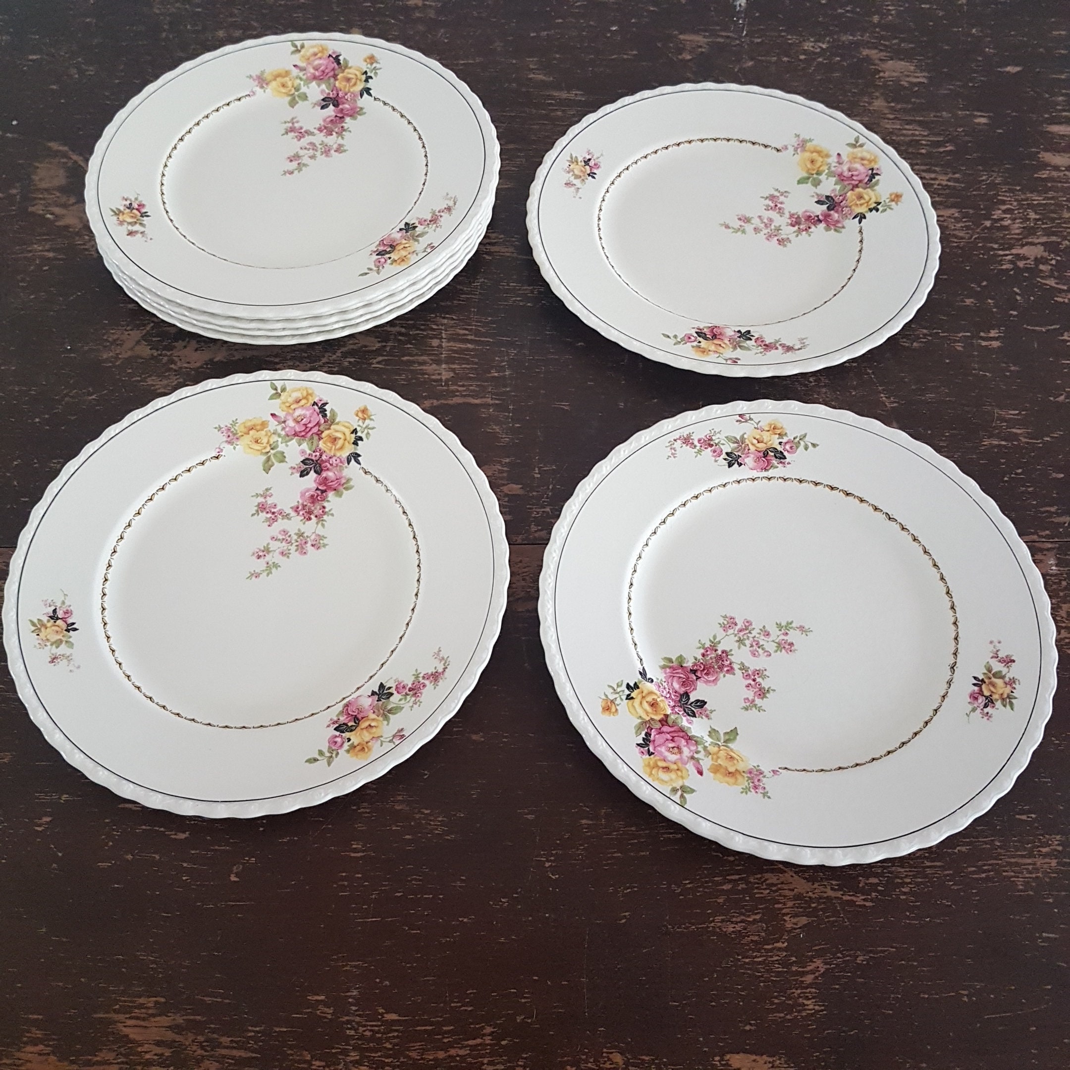Myott ROSITA 10 Dinner Plates, Sets of 2, Pattern 3495, Yellow Pink ...