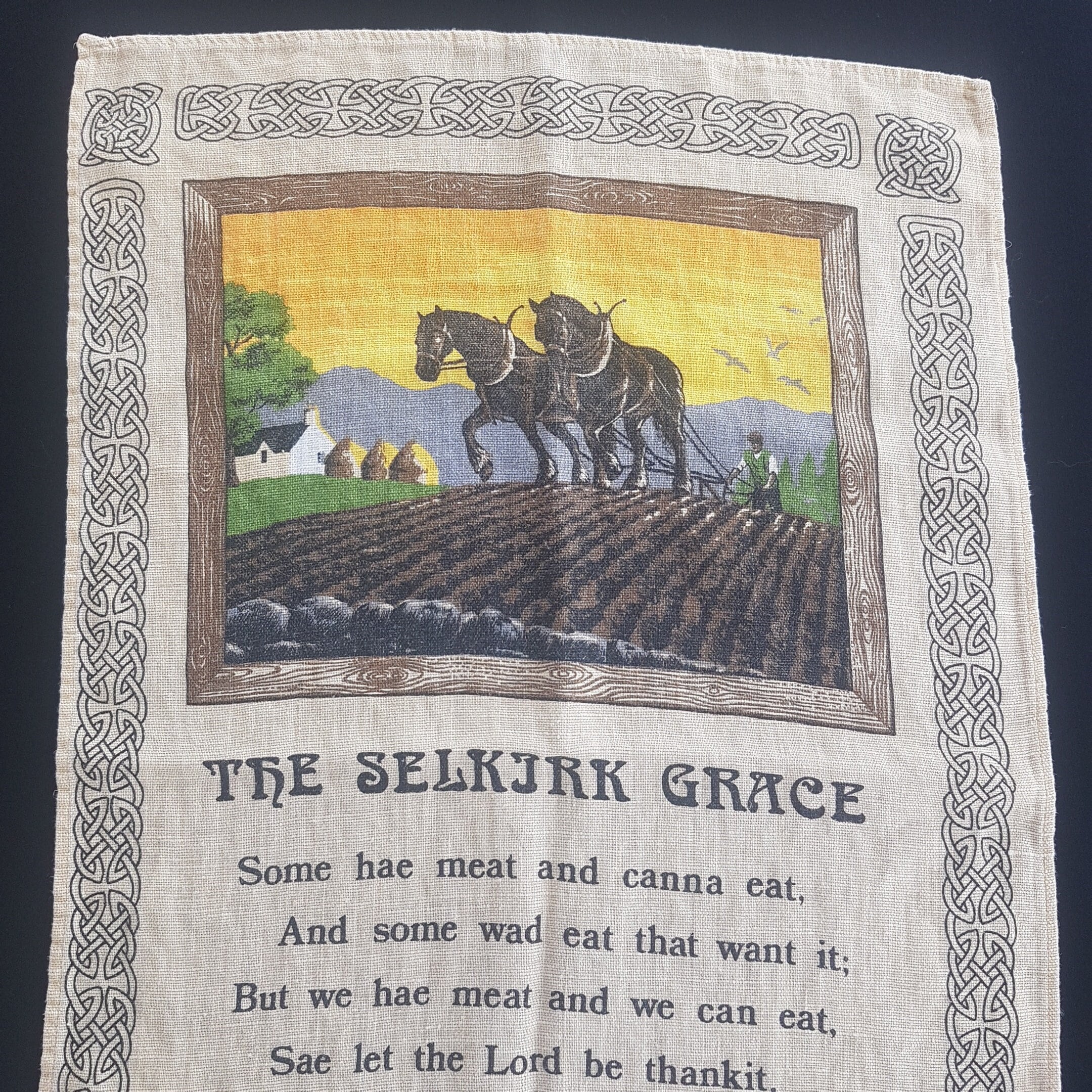 Vintage Linen Tea Towel, Robbie Burns, The Selkirk Grace, Scotland ...