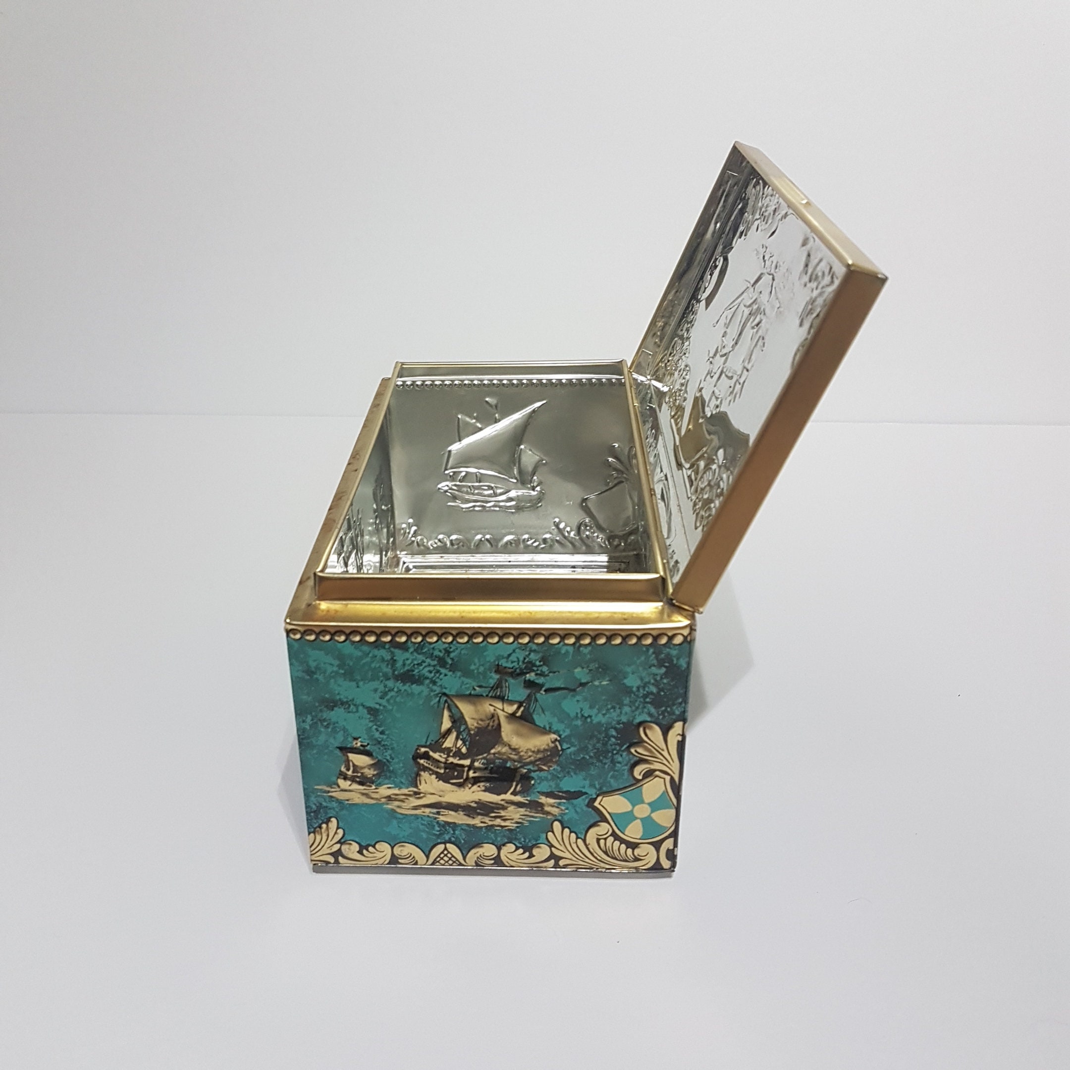 Vintage West Germany Tin with Sailing Ship and Coat of Arms, HInged Top ...