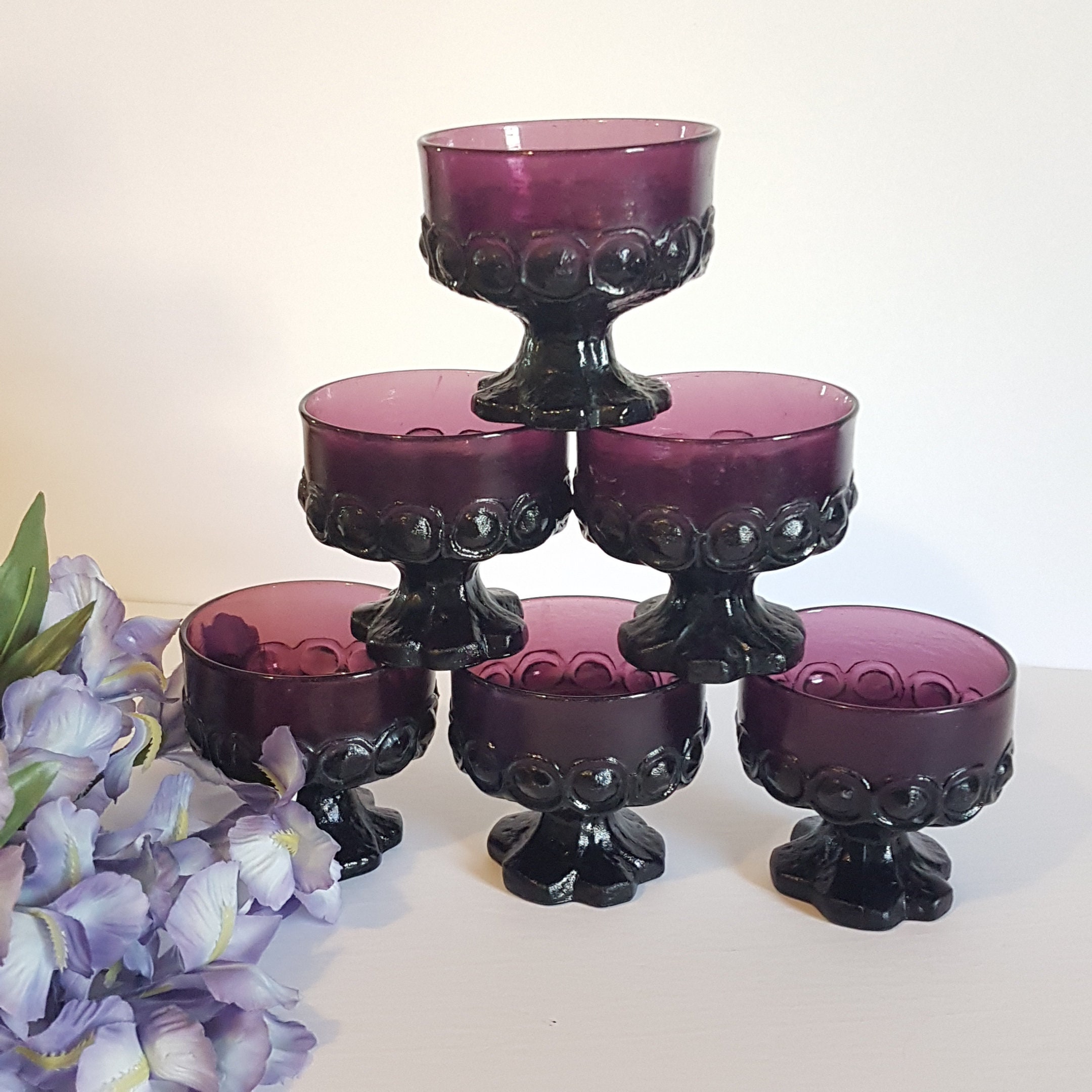 6 Franciscan Crystal Madeira Plum, Champagne Glass, Tall Sherbet ...