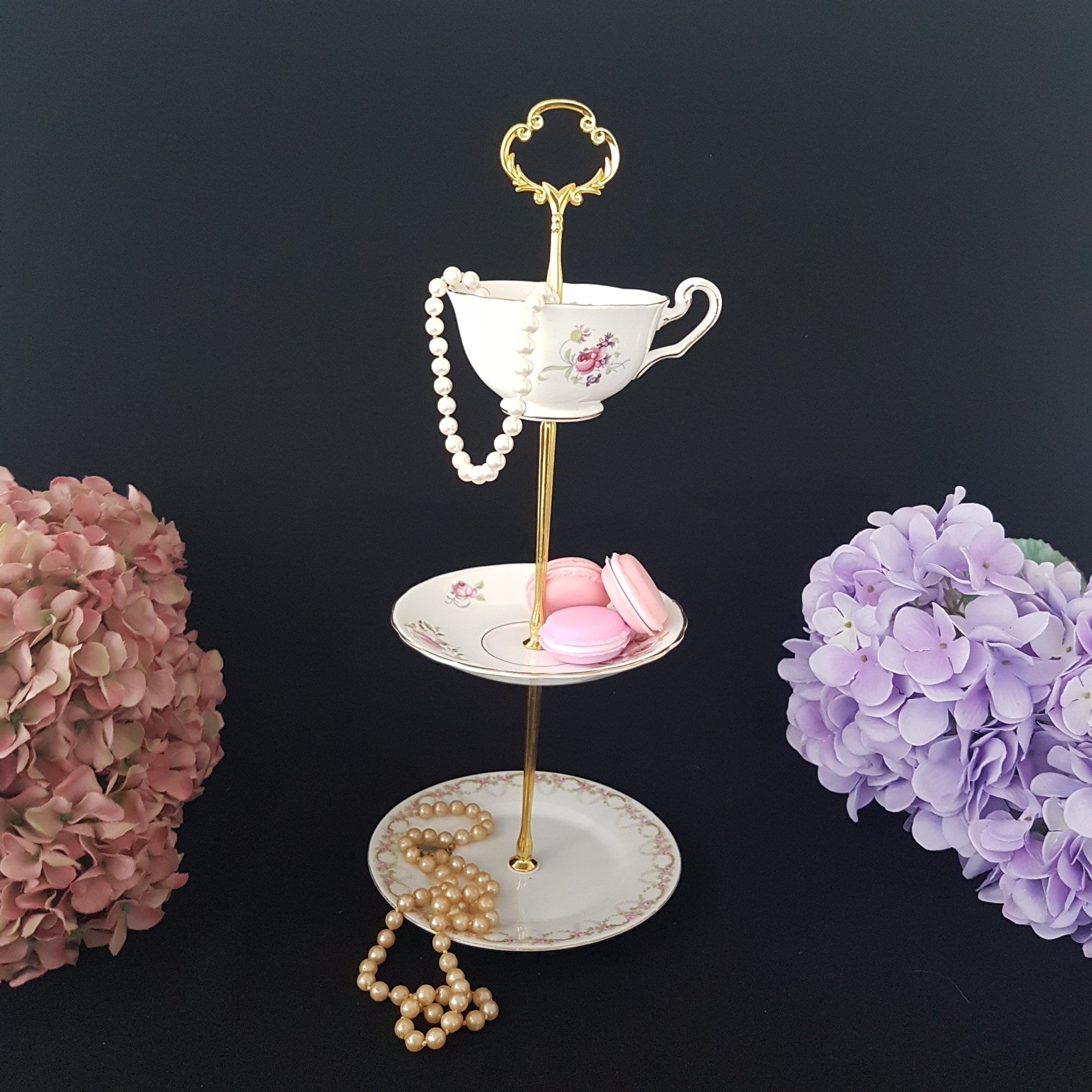 Upcycled Porcelain Tea Cup and Saucer Cake Stand, Small Shabby Chic ...