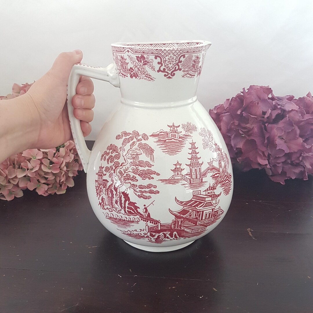 Red Toile Wash Basin Transferware Pitcher - Etsy