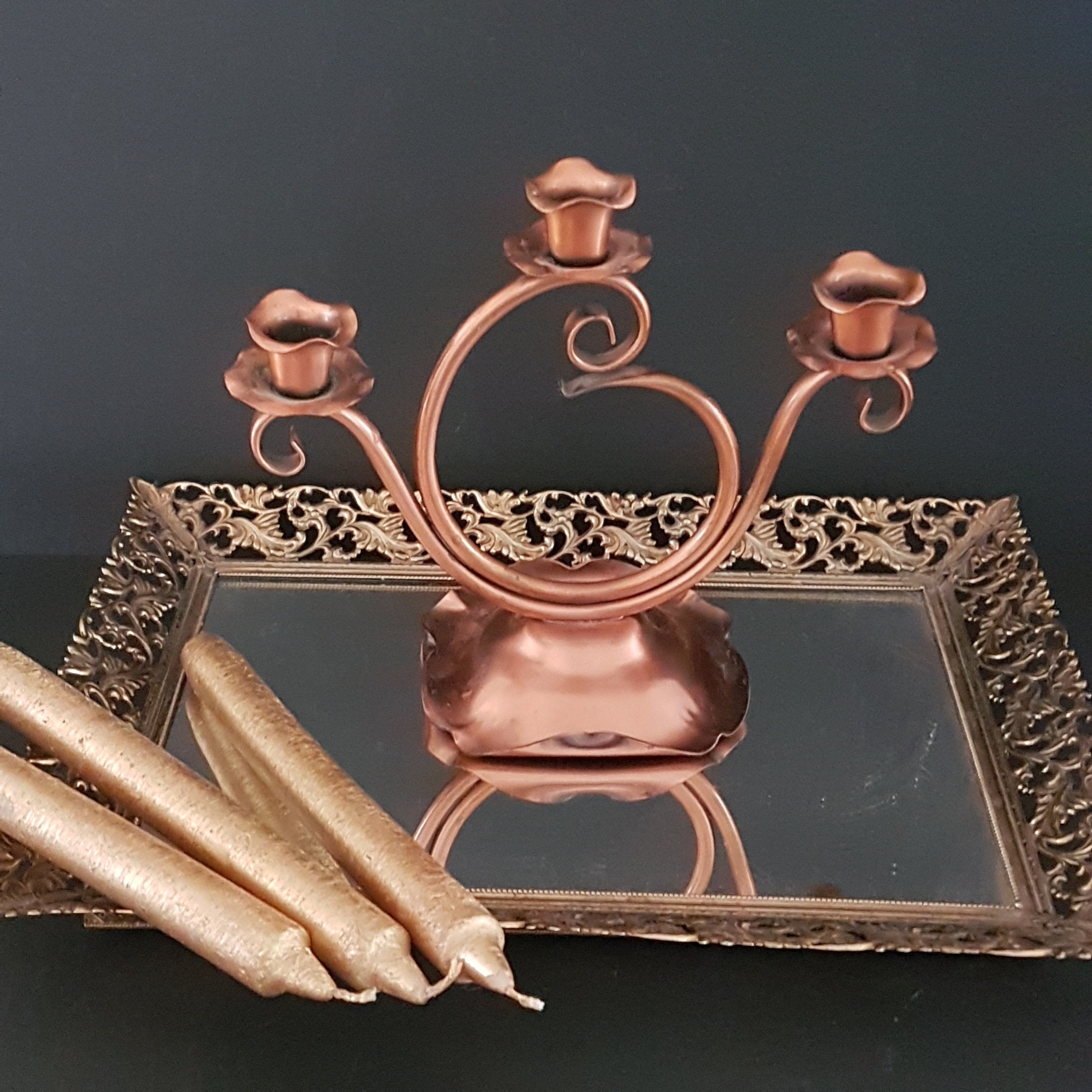 Vintage Copper 3 Light Candelabra, 3 Arm Candelabrum, Scroll Swirled ...