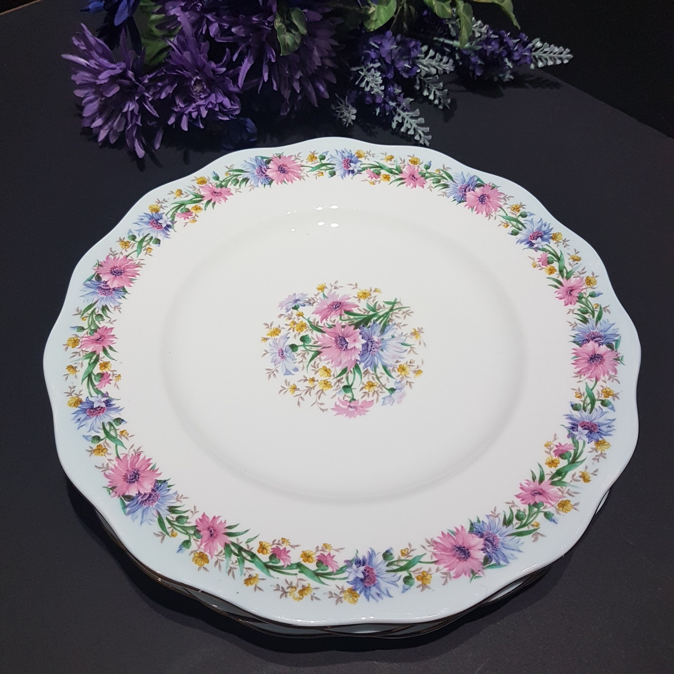 Set of 4 E. Brain Foley Blue CORNFLOWER Bone China 10 1/4 Dinner Plates ...