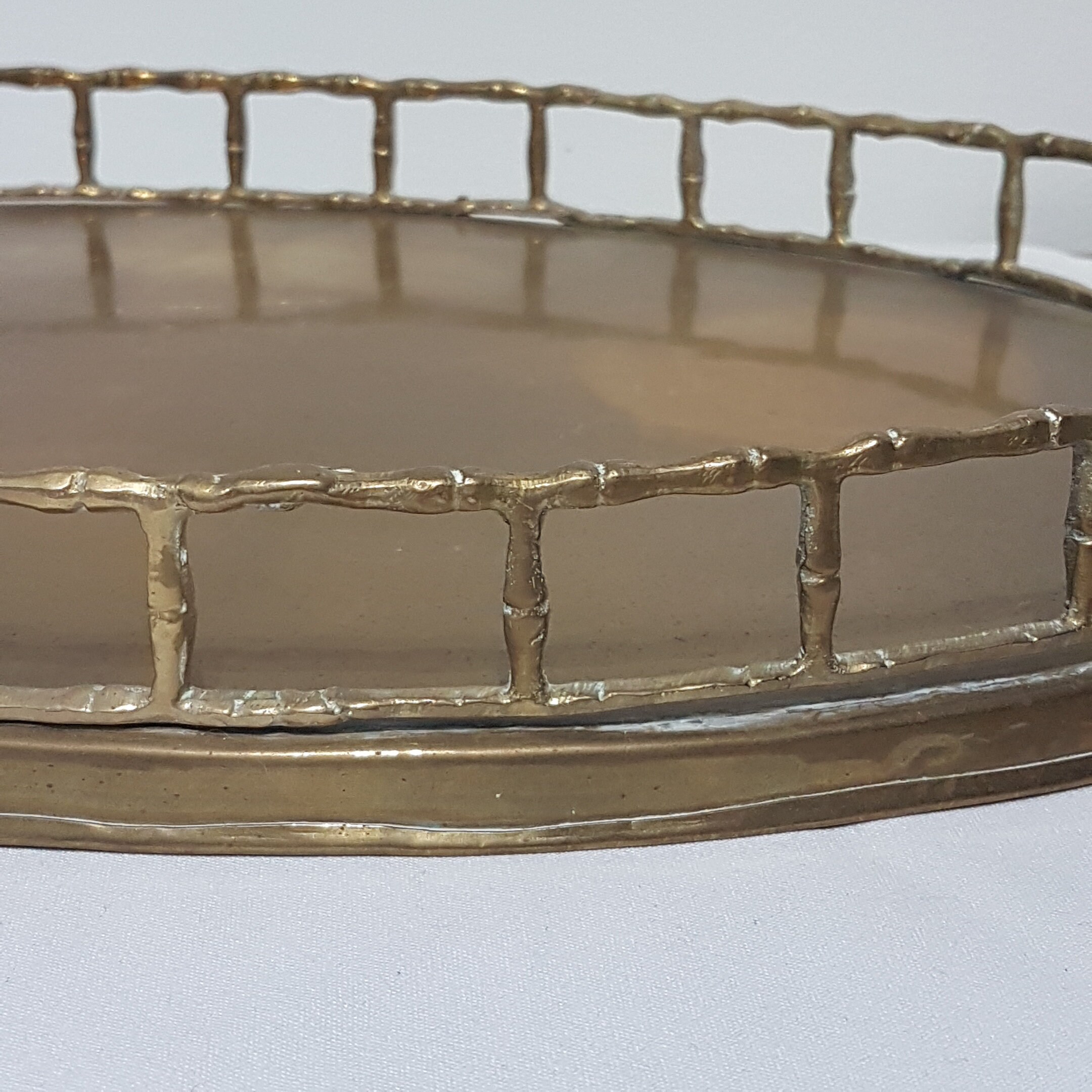 Vintage Brass Oval Rimmed Serving Tray w/Handles