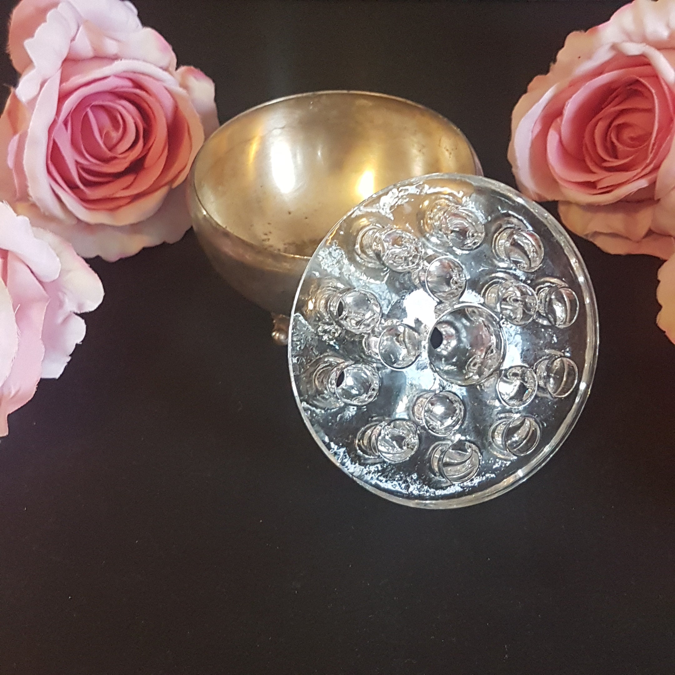 Vintage WM Rogers EP Brass Silver Plate With Glass Flower Frog, Pique ...