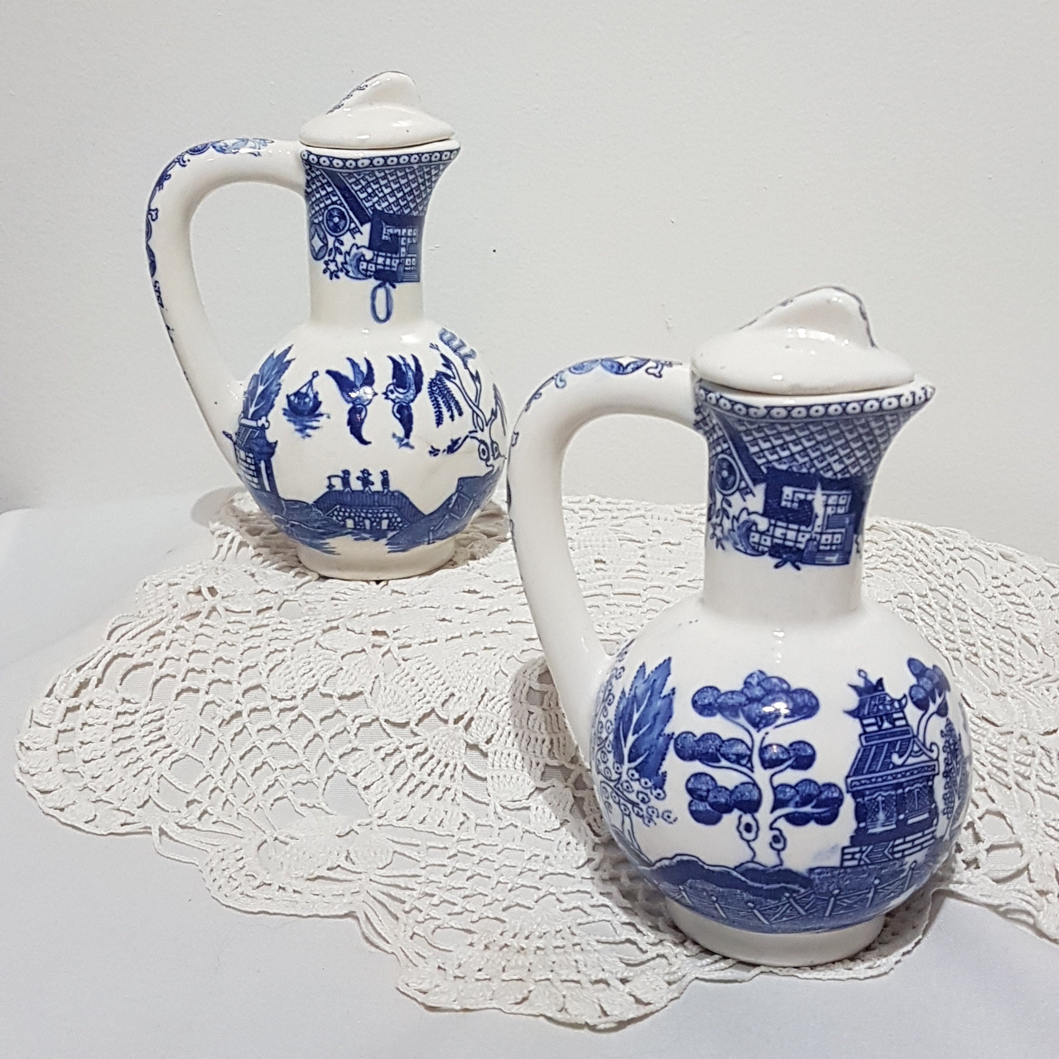 Vintage cruet set Chinoiserie blue and white olive oil and vinegar ...