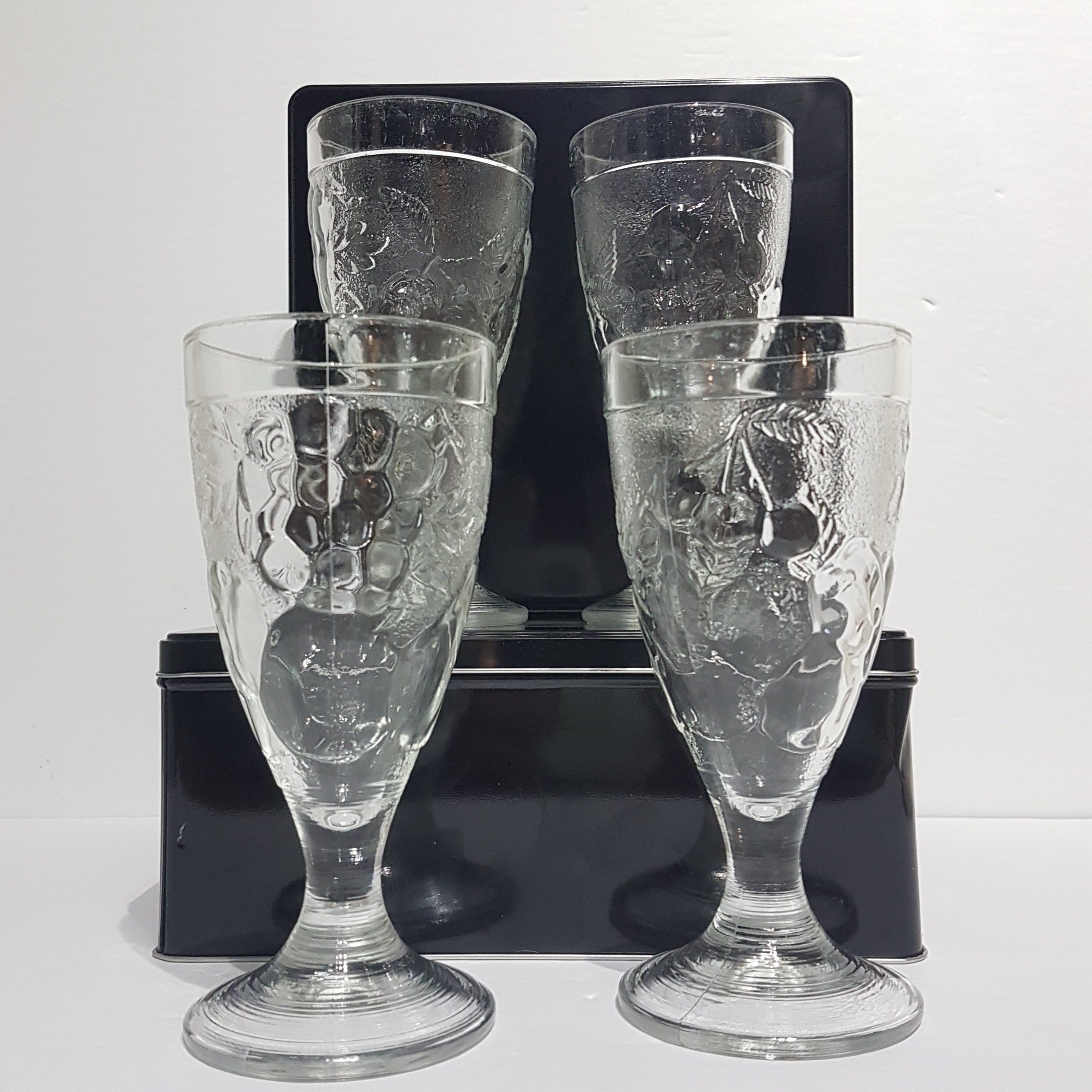 Vintage French Goblets with Fruit Pattern, Set of 4, Wine Glasses ...