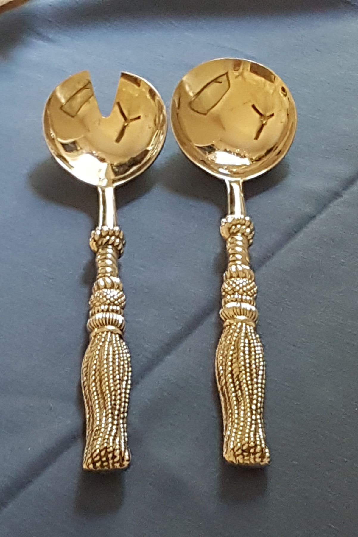 Vintage Silea Silver Plate Salad Servers with Tassel Handle