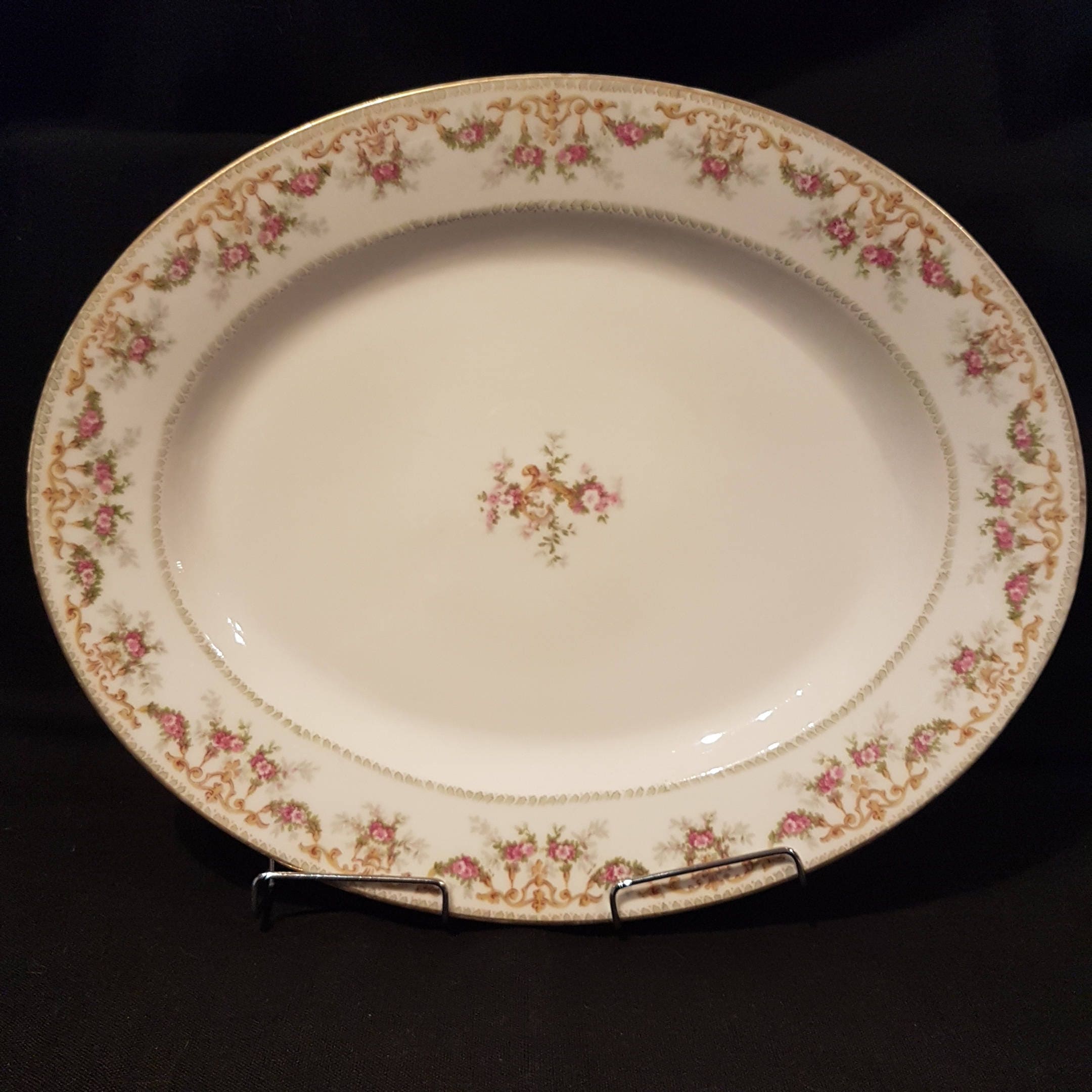 RARE 1800's Antique French Limoges T&V Platter with Pink Roses