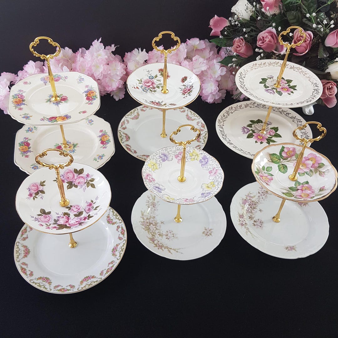 CHOICE of 2 Tier Cake Stand, Mismatched Tiered Plates, Afternoon Tea ...