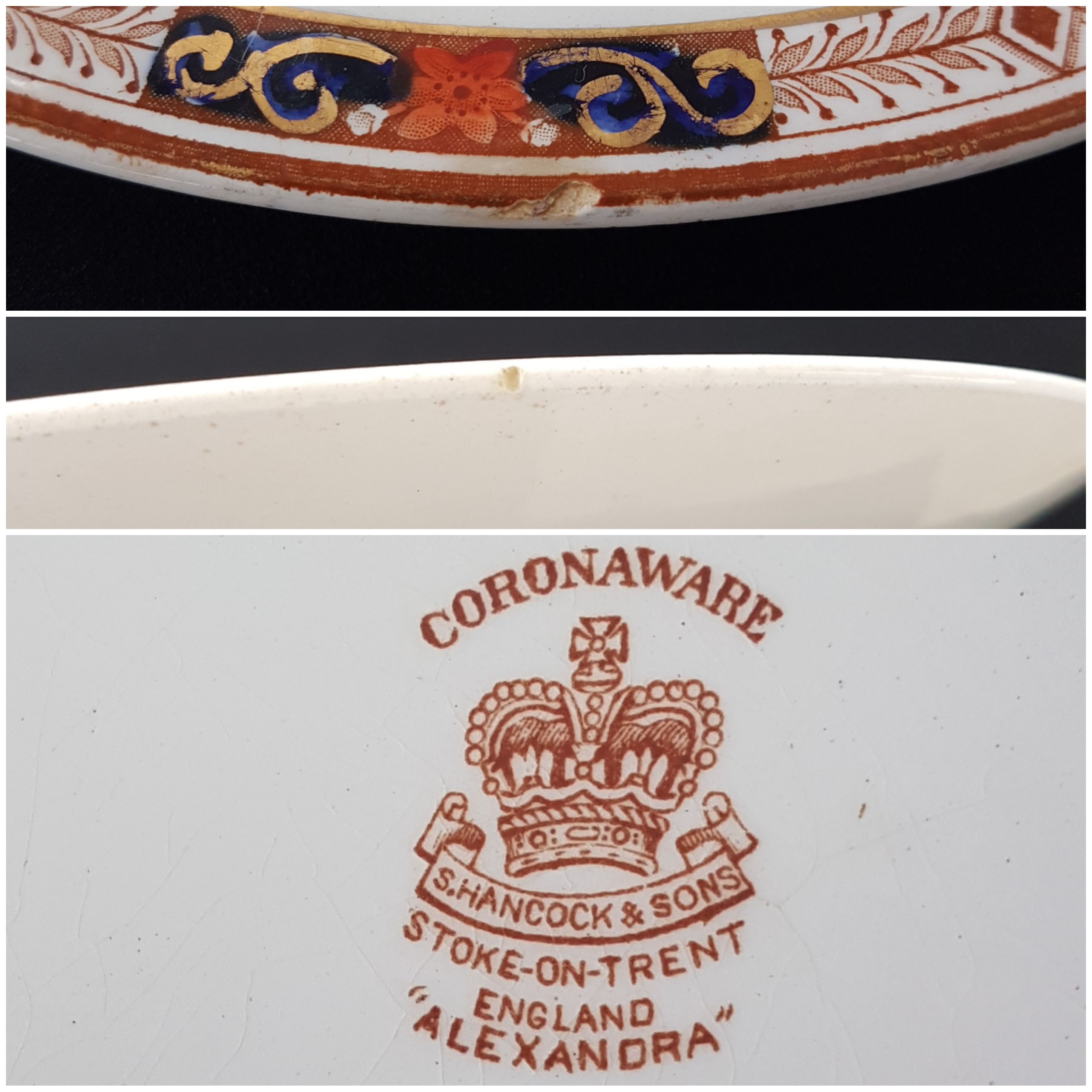 ALEXANDRA Dinner Plates by S (Sampson) Hancock and Sons Coronaware, 10. ...