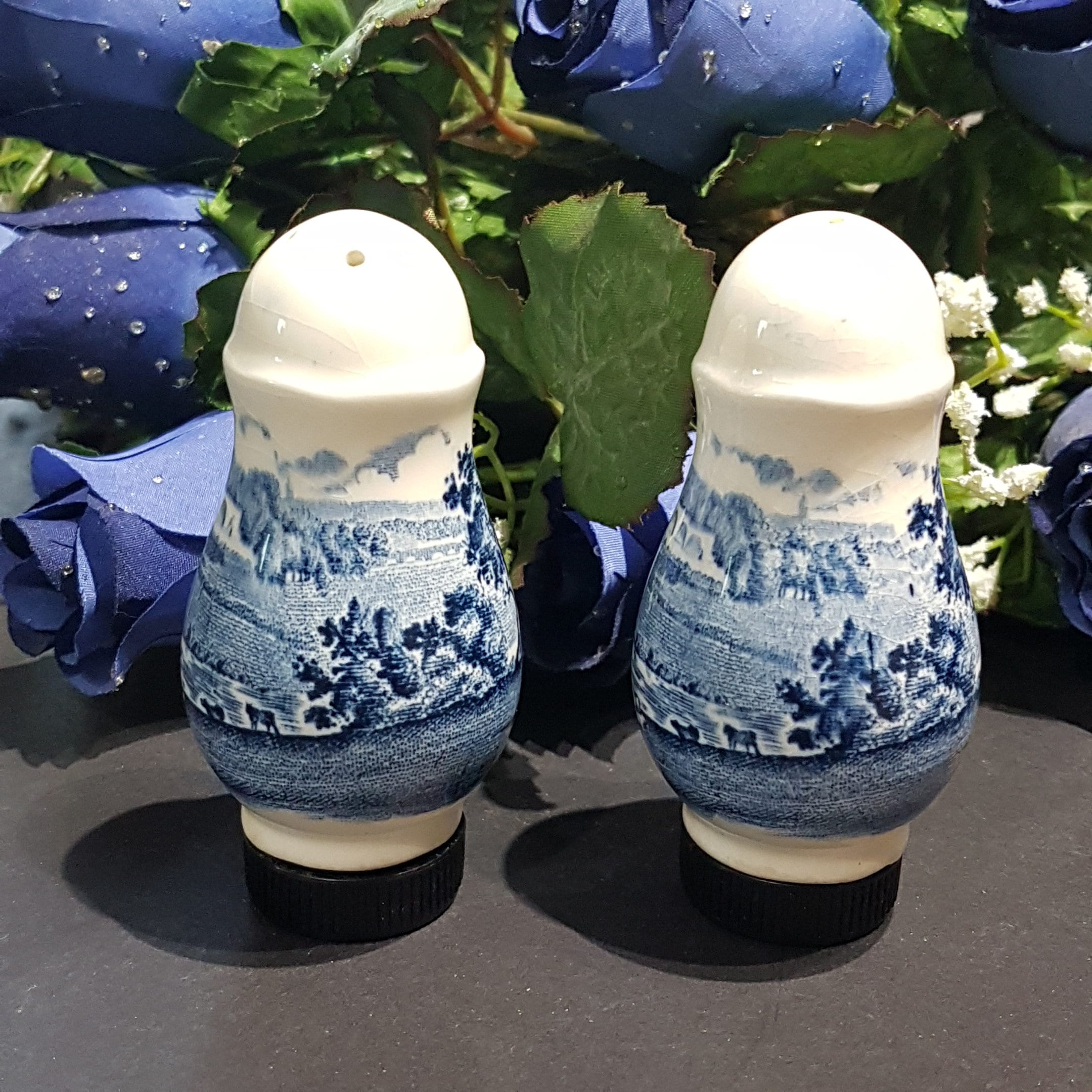 Palissy England Blue Transferware AVON SCENES Salt & Pepper Shaker Set ...