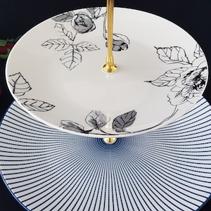3 Tier Cake Stand, Blue Black Tier Plates, Cupcake Stand, Dessert Treat ...